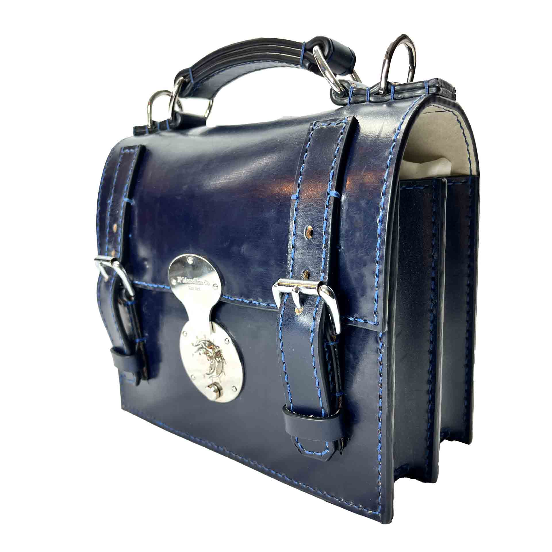 m4 - Navy Blue Classic Double Strap Leather Case - Marcellino NY
